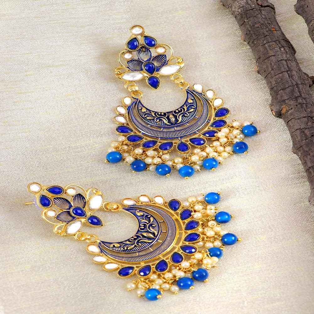 Crunchy Fashion Traditional Gold-Plated Meenakari & Kundan Blue Dangler ...