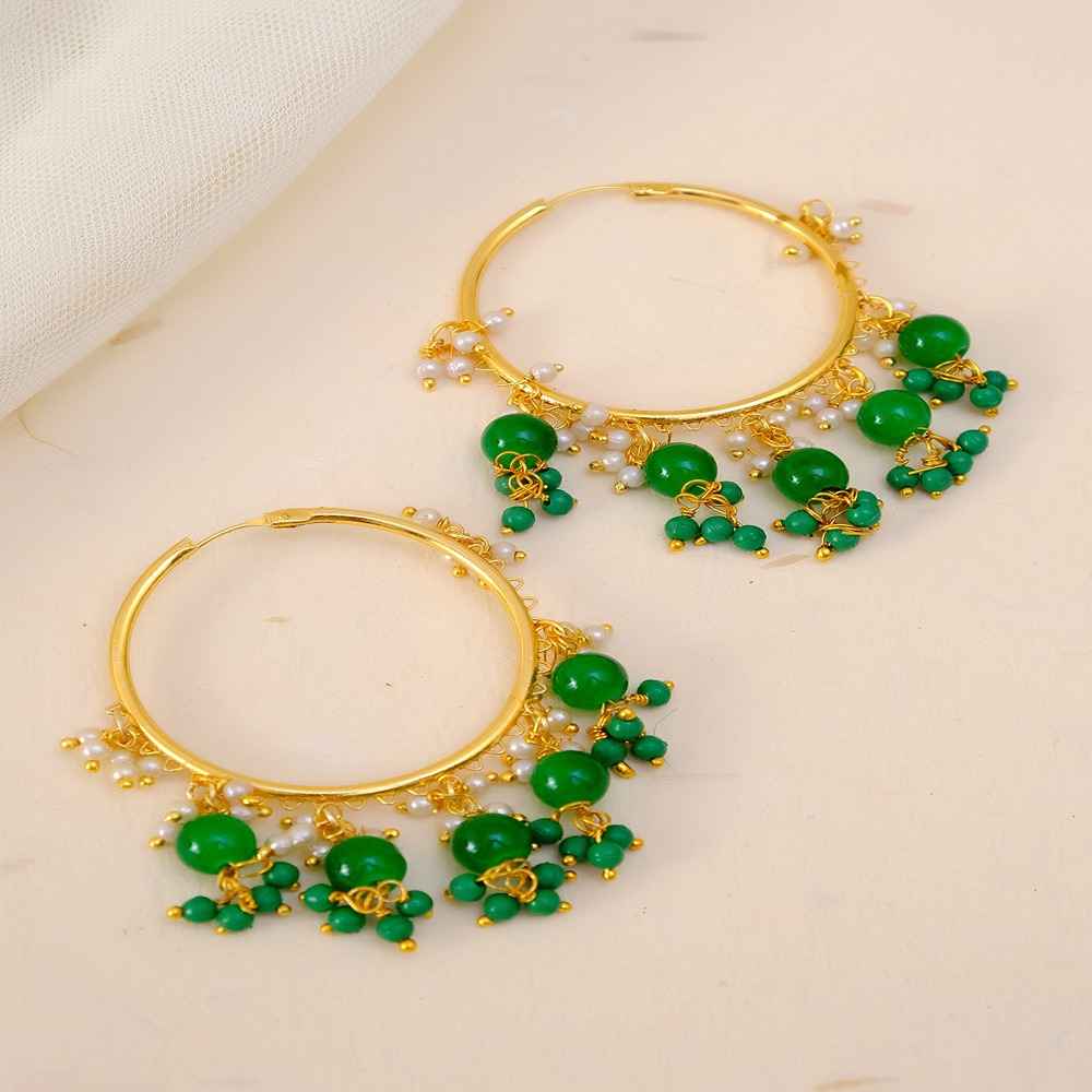 Crunchy Fashion Traditional Gold-Plated Hoops Design Green Pearl ...