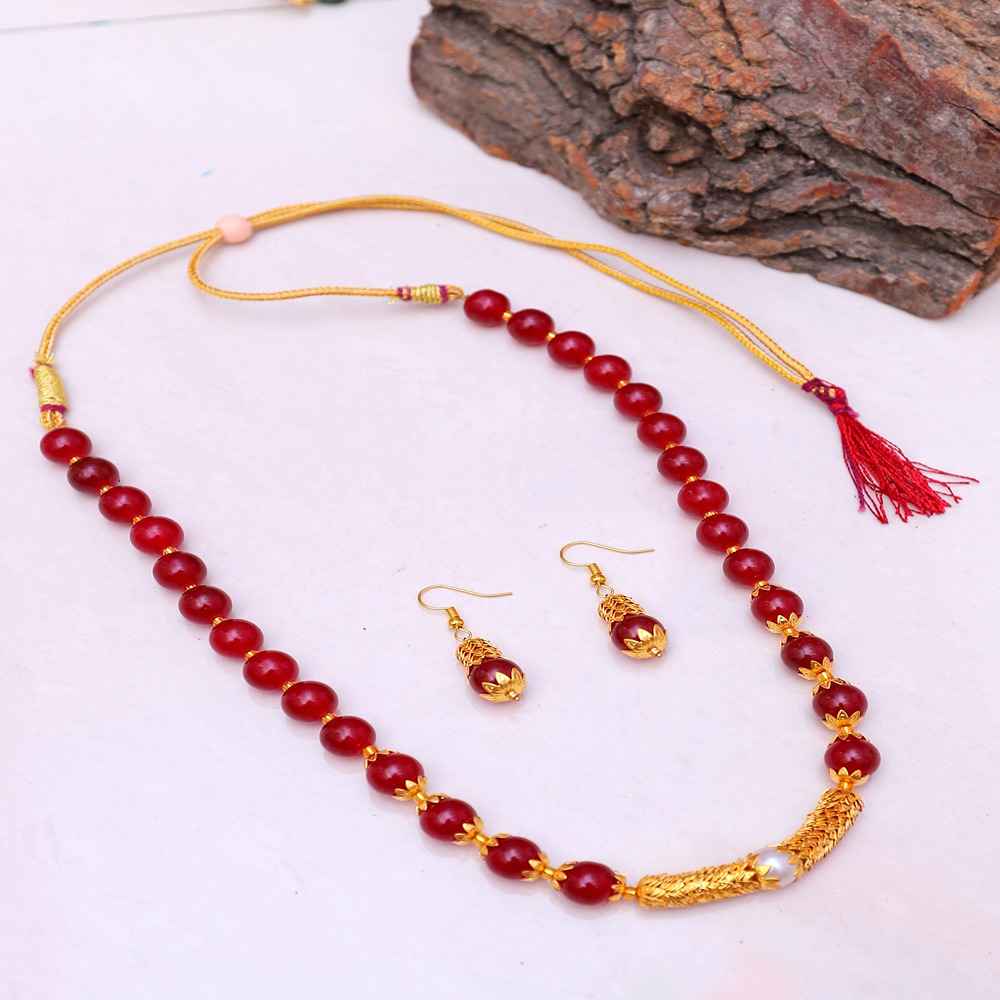 Crunchy Fashion Elegant Red & White Gold Pearl Necklace, Earrings ...