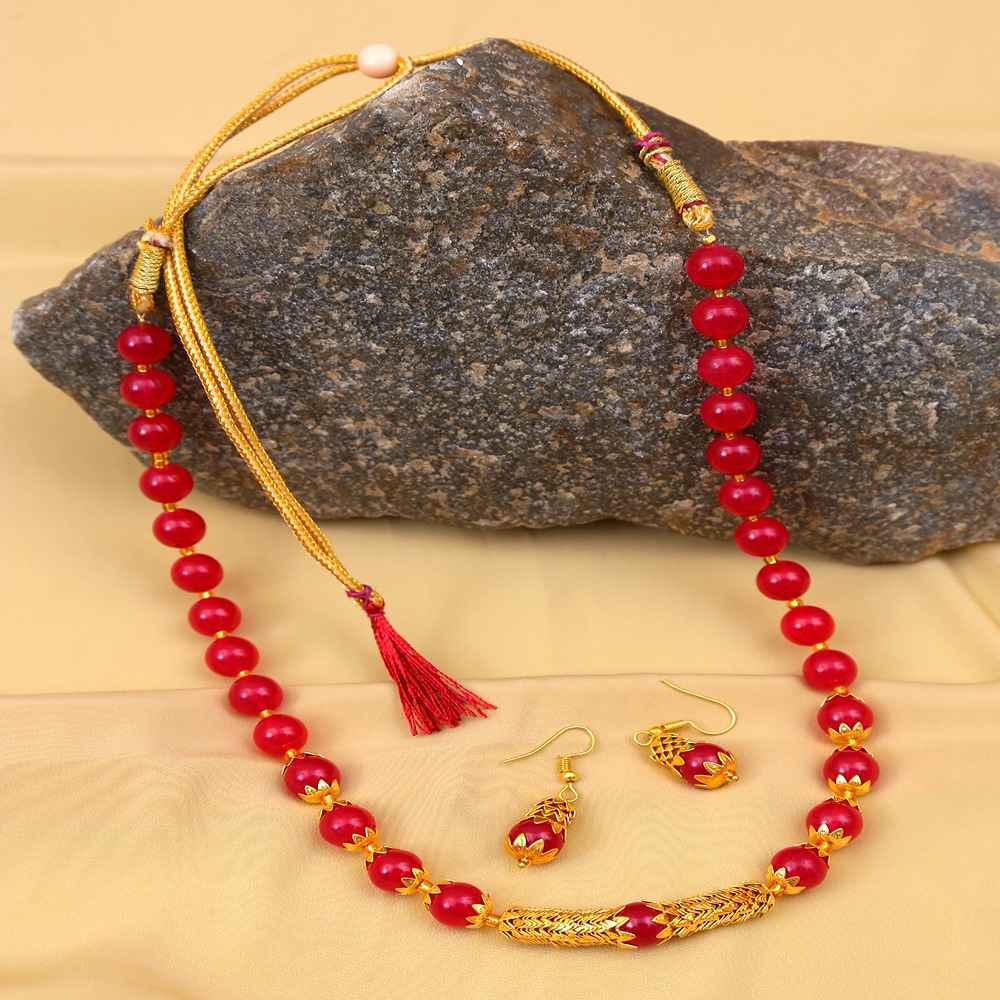 Crunchy Fashion Elegant Royal Red & Gold Pearl Necklace, Earrings ...