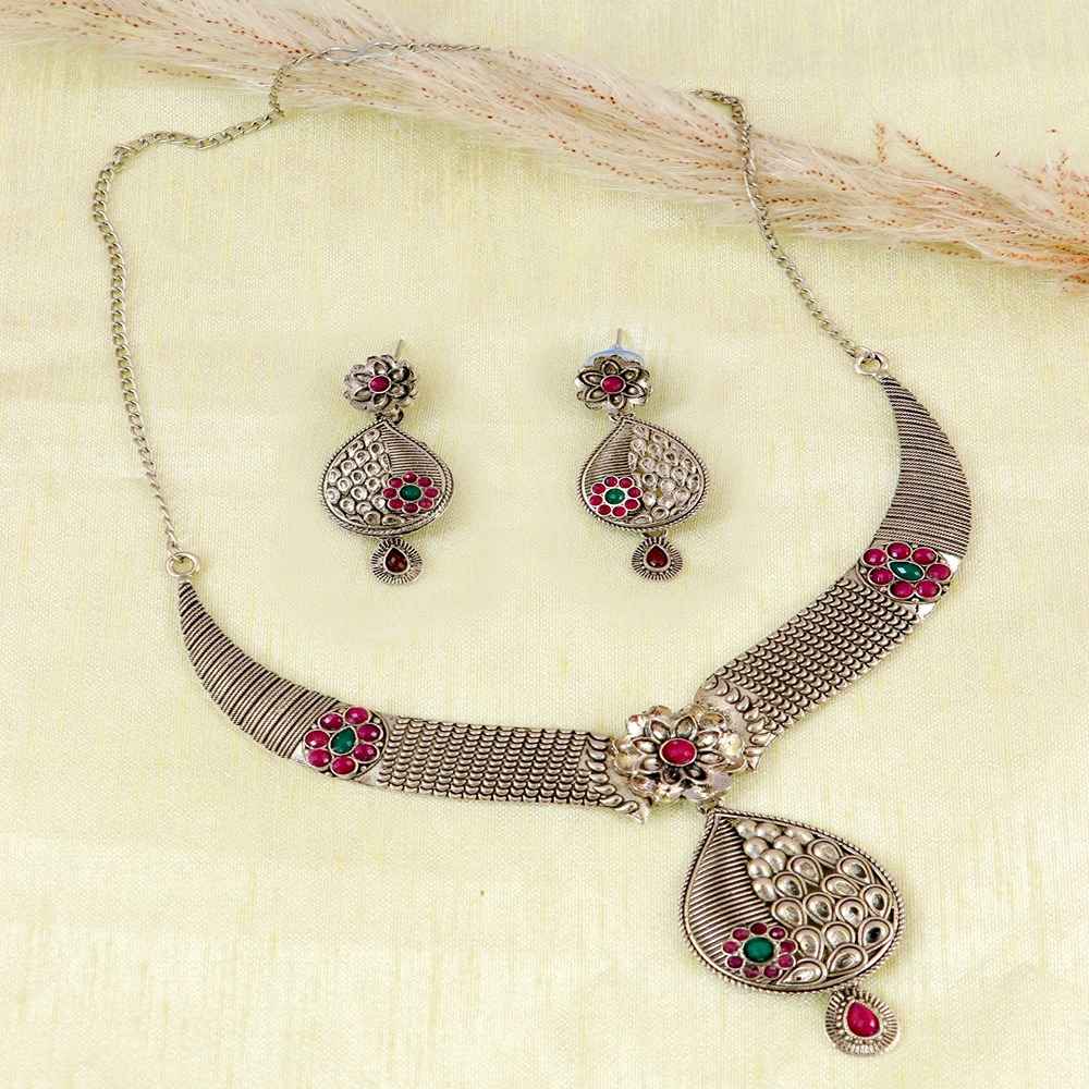 Crunchy Fashion Traditional German Silver Floral Necklace Set With ...