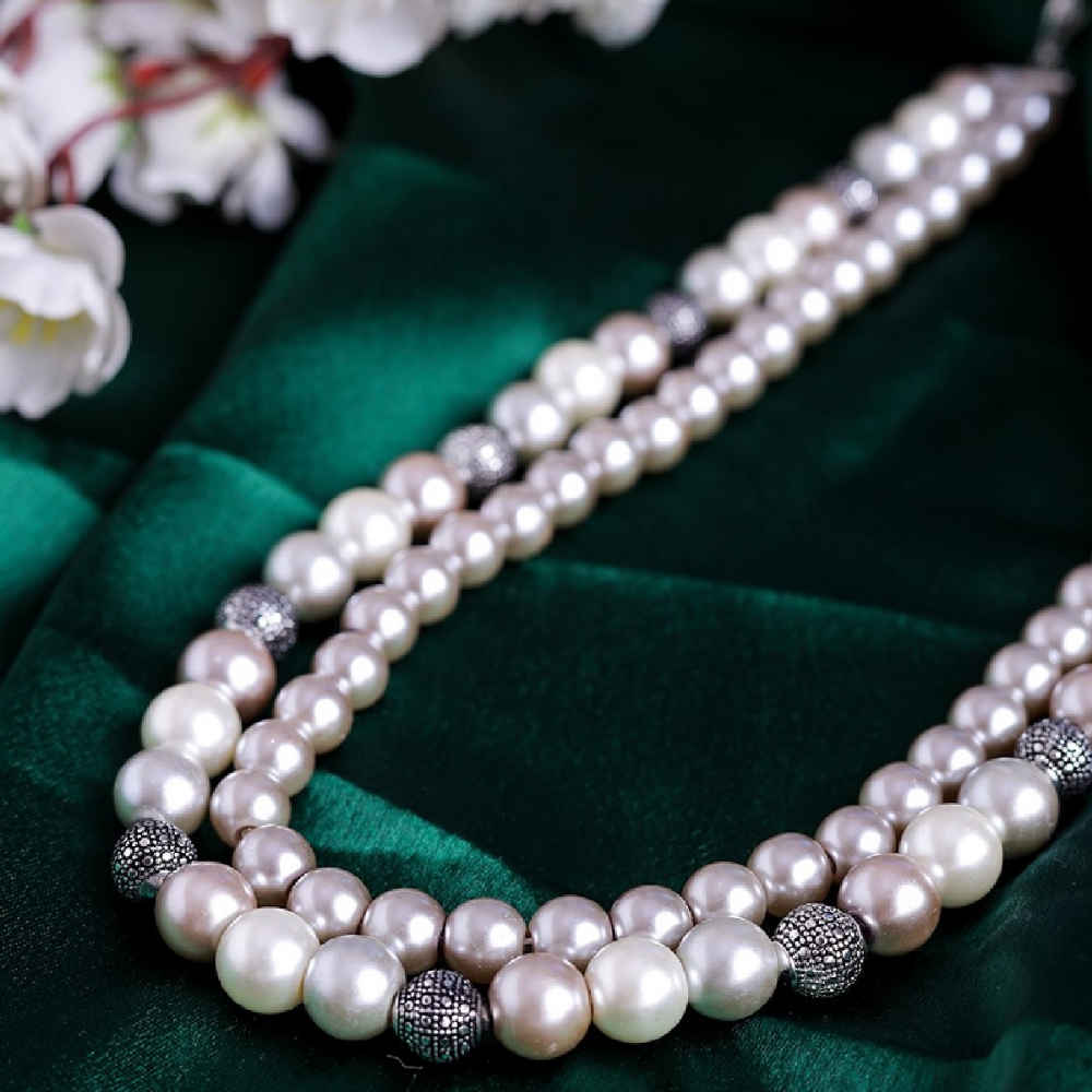 Estele Rhodium Plated Pearl Affair White & Shades of Purple Double Line ...