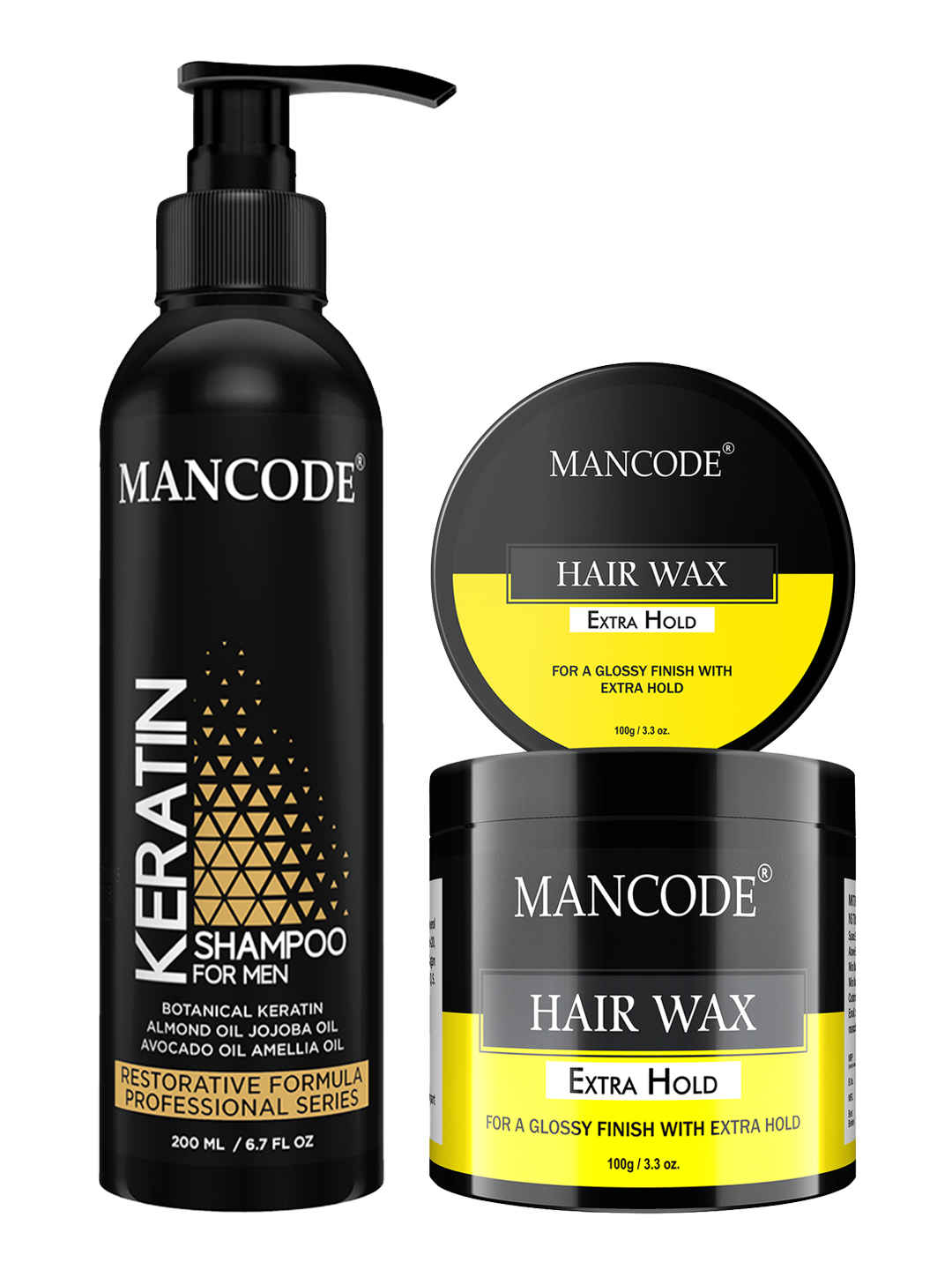 Mancode hair wax Extra hold,100gm & keratin shampoo, 200ml (Pack of 2)
