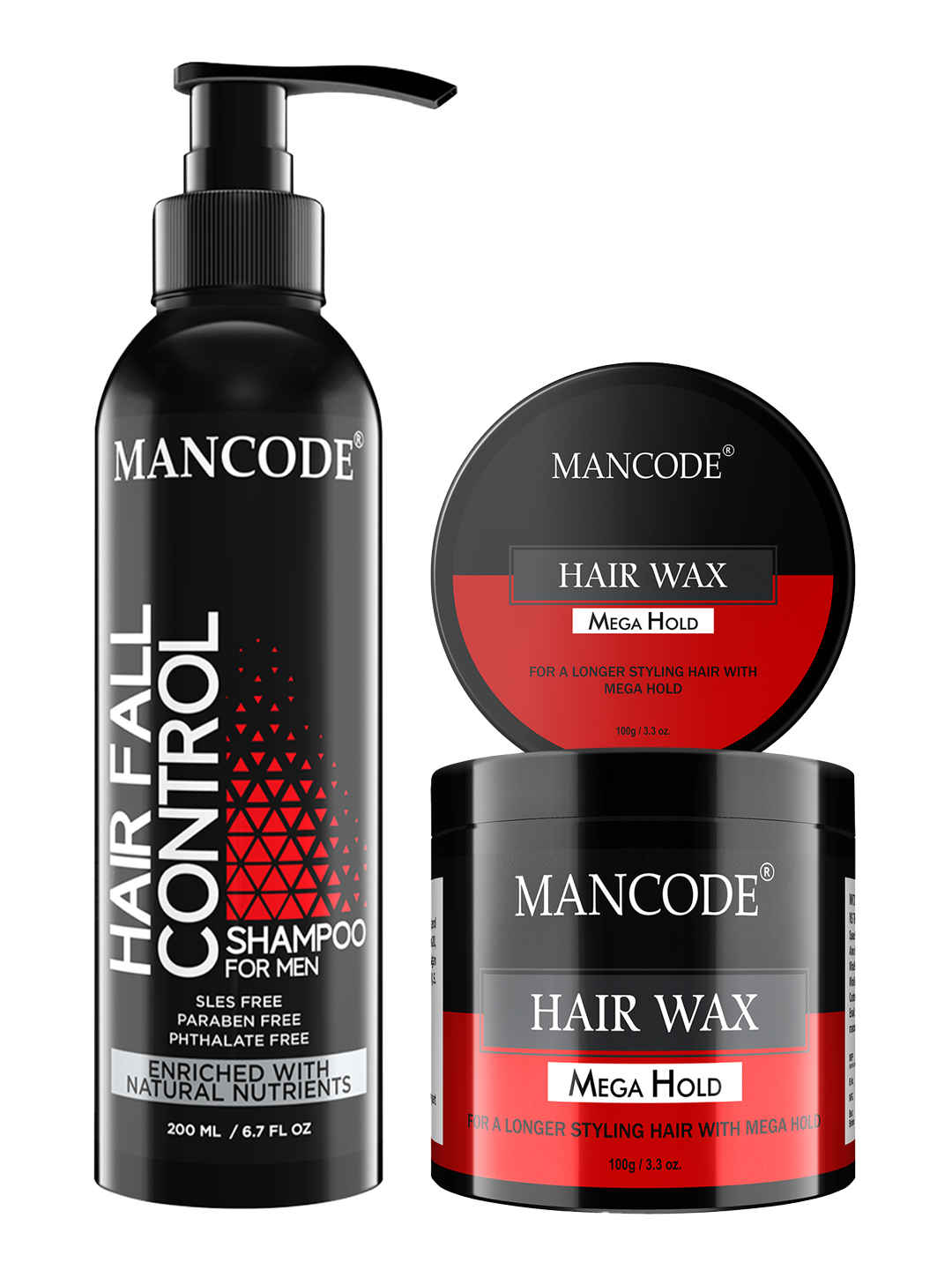 Mancode hair wax mega hold,100gm & hair fall control shampoo, 200ml (Pack of 2)