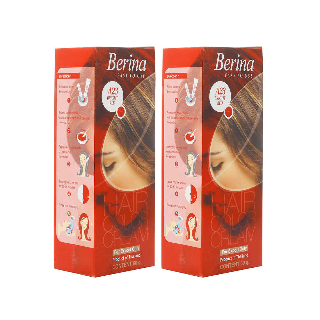 Berina A23 Bright Red Hair Color Cream 60gm Each (Pack of 2)