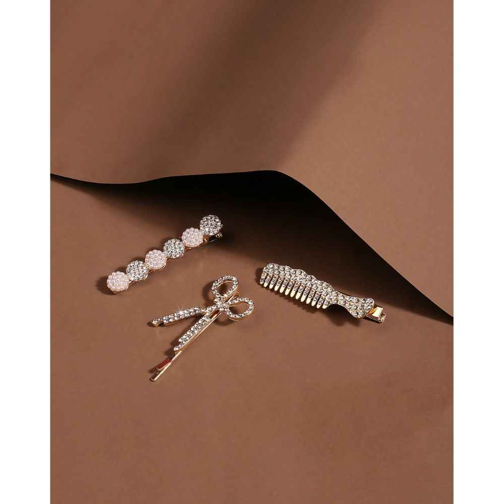 Lilly & Sparkle Scissor And Comb Styled Crystal Studed Metal Hair Clips ...