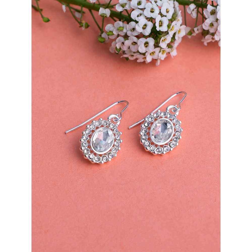 Lilly & Sparkle Silver Toned Crystal Studed Round Shaped Dangler Earrings