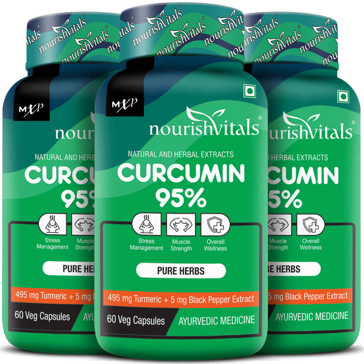 NourishVitals Curcumin 95% Curcuminoids, 500 mg Turmeric with Piperine ...