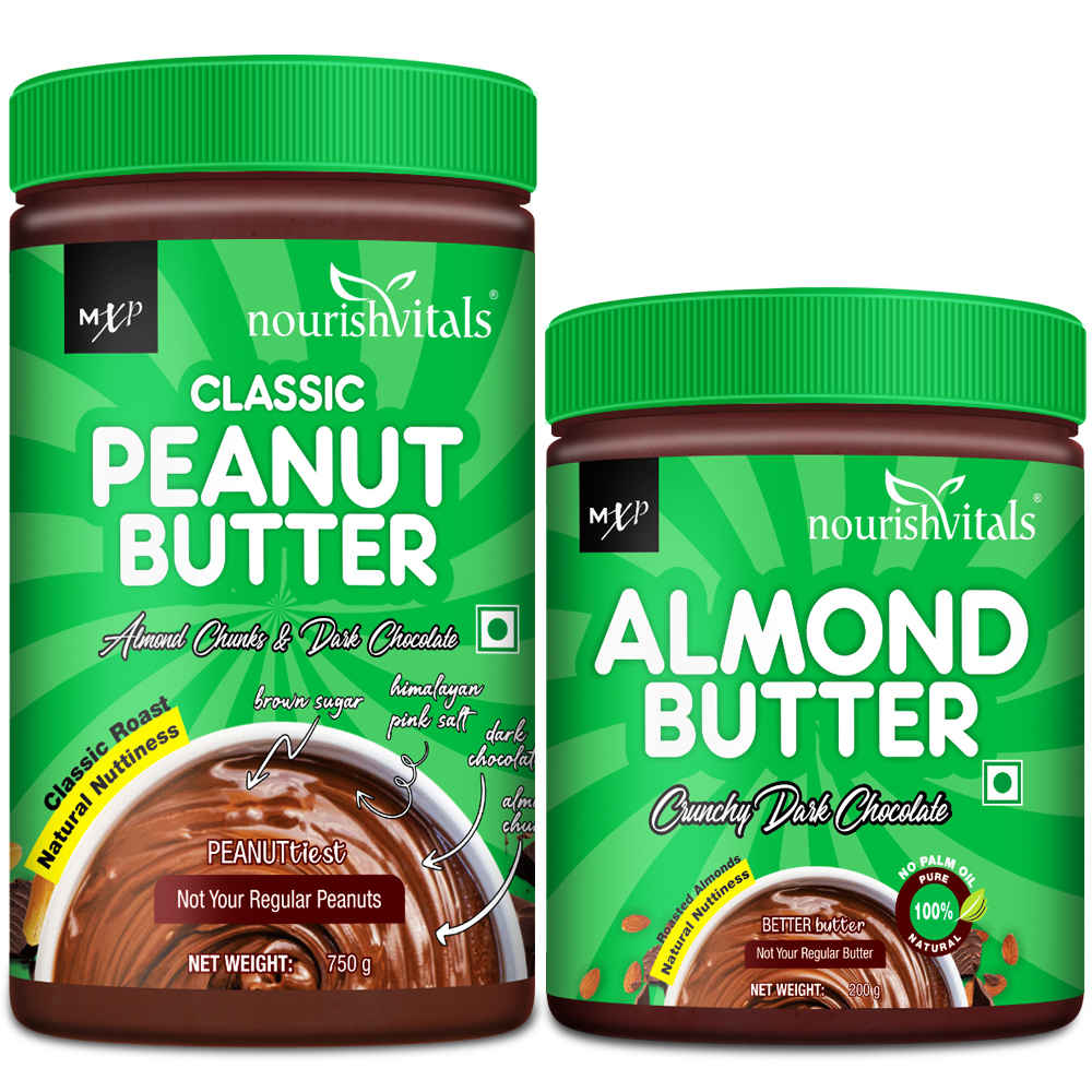 NourishVitals Irresistibly Tasty Combo | Classic Peanut Butter (Almonds ...