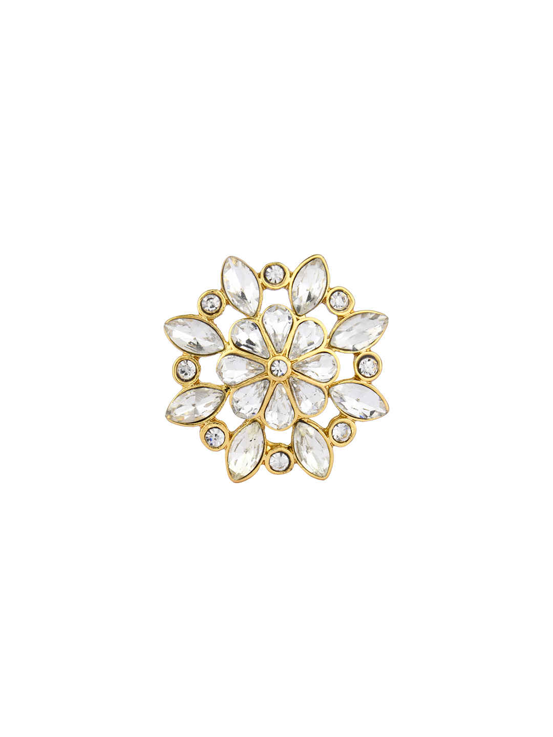 Lilly & Sparkle Gold toned crystal studded Statement cocktail ring