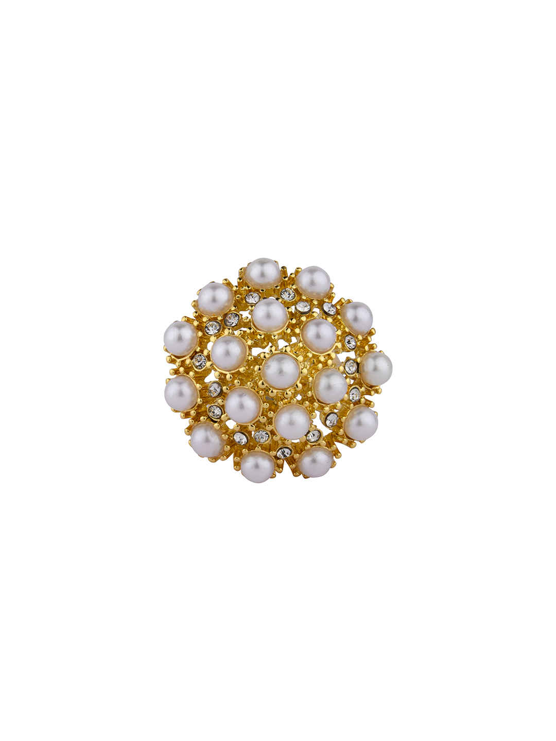 Lilly & Sparkle Gold toned pearl studded adjustable cocktail ring