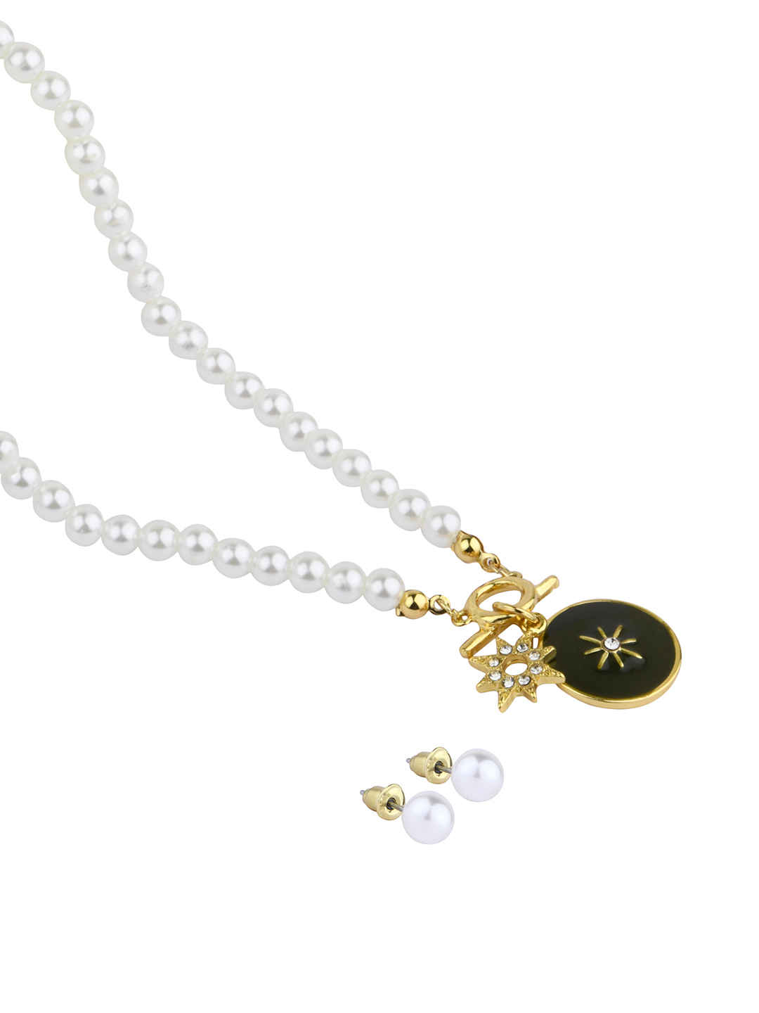 Lilly & Sparkle Pearl Necklace With Black Enameled Toggle Charm And ...