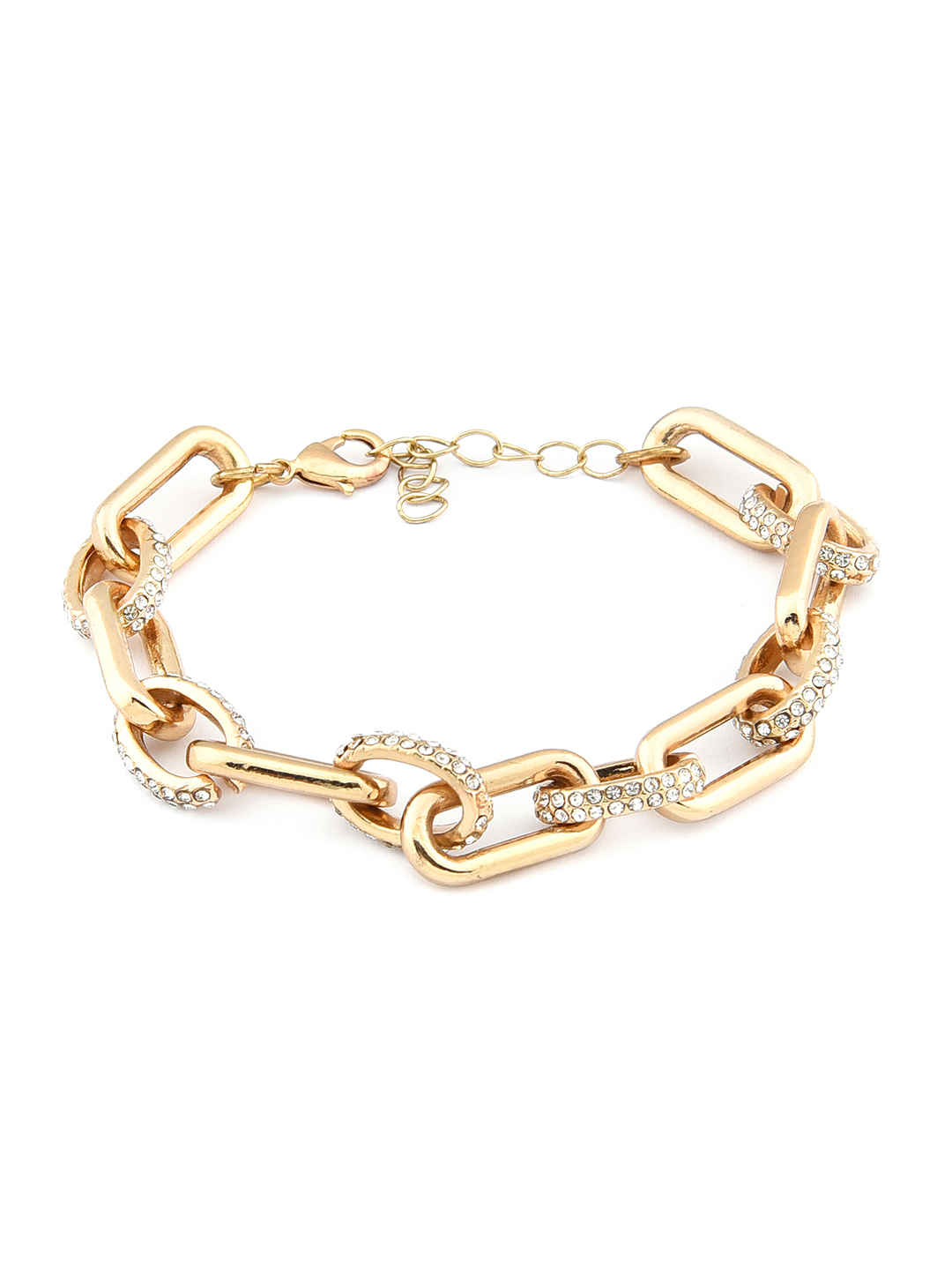 Lilly & Sparkle Gold Toned Crystal Studded Link Chain Bracelet