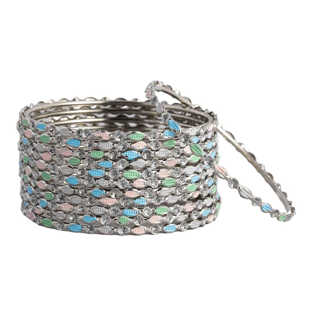 Accessher Set Of 12 Silver Plated Multi Bangle Set For Women And Girls - 2.6