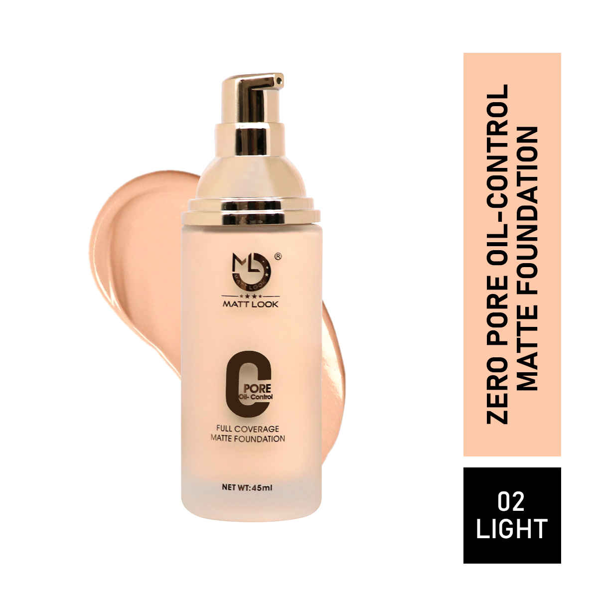 Matt look Zero Pore Oil Control Full Coverage Matte Foundation, Light ...
