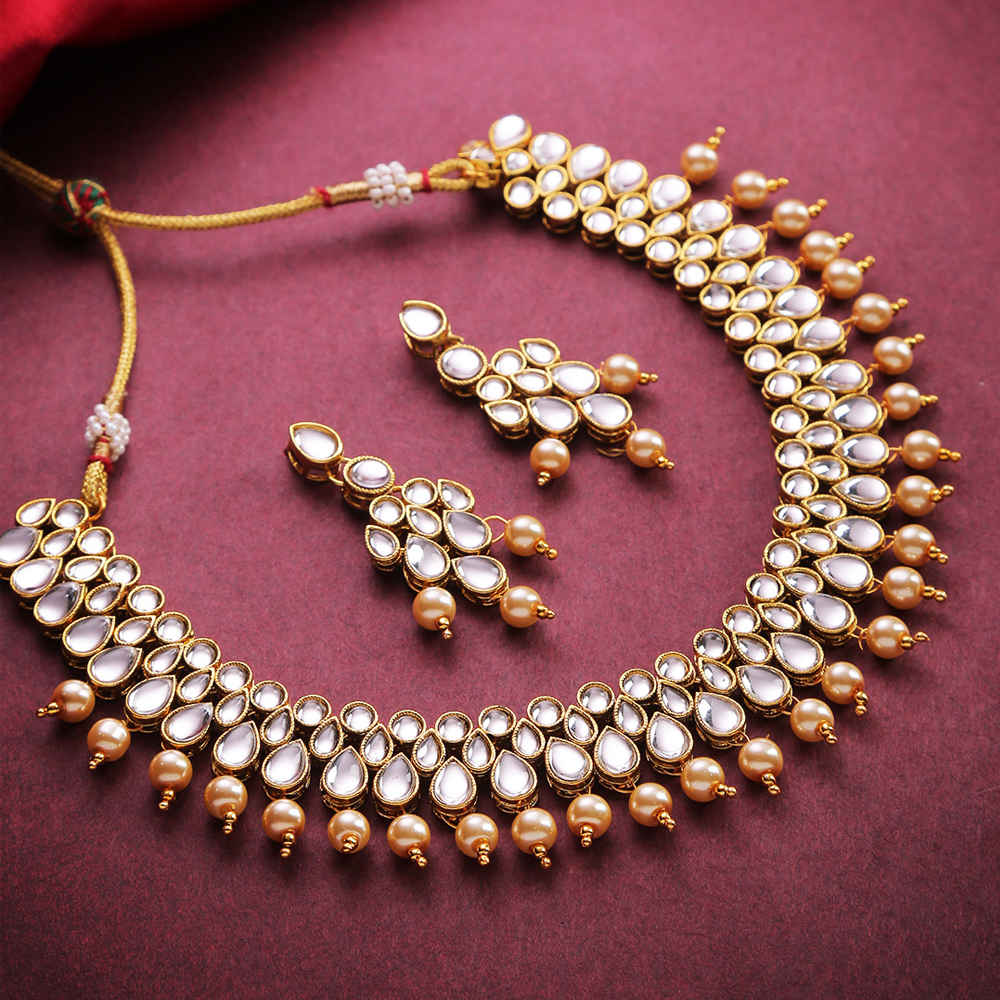 Jewels Galaxy Women Off-White Gold-Plated Stone-Studded Beaded ...