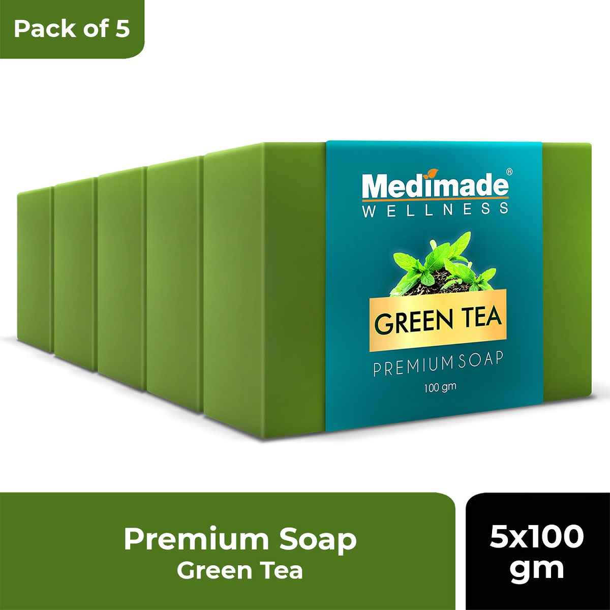 Medimade Green Tea Premium Soap - 100 gm X 5 ( Pack of 5 )