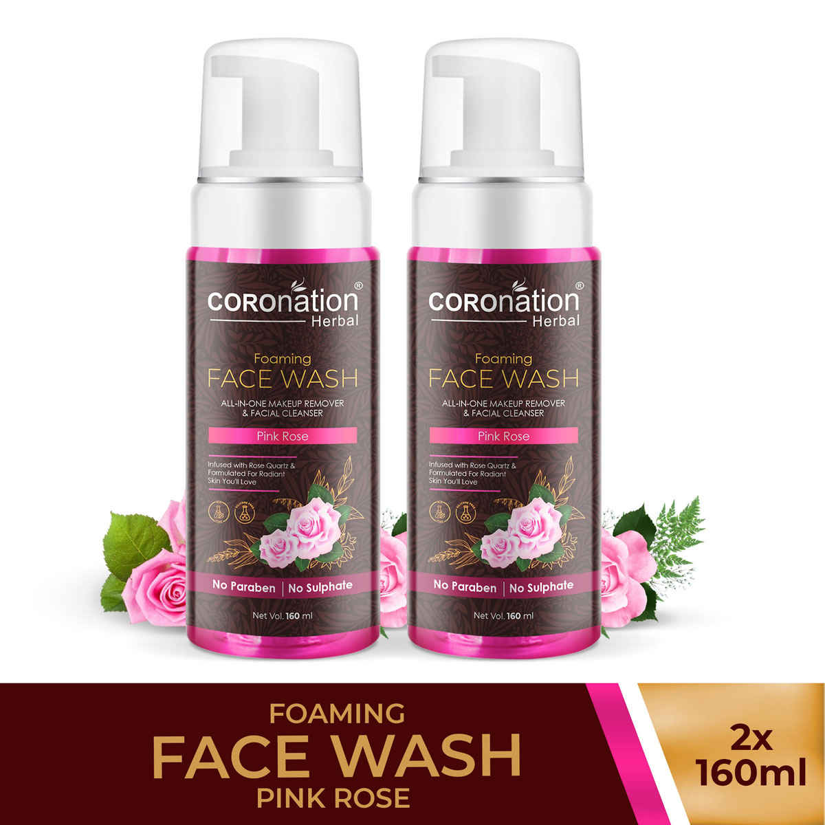 COROnation Herbal Pink Rose Foaming Face Wash - 160 ml X 2 ( Pack of 2 )