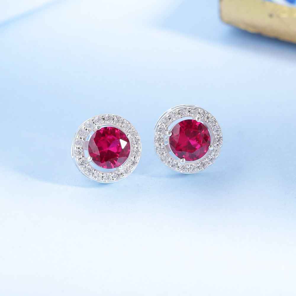 Hiara Jewels Round Red Solitaire American Diamond Rhodium Studs in 925 ...