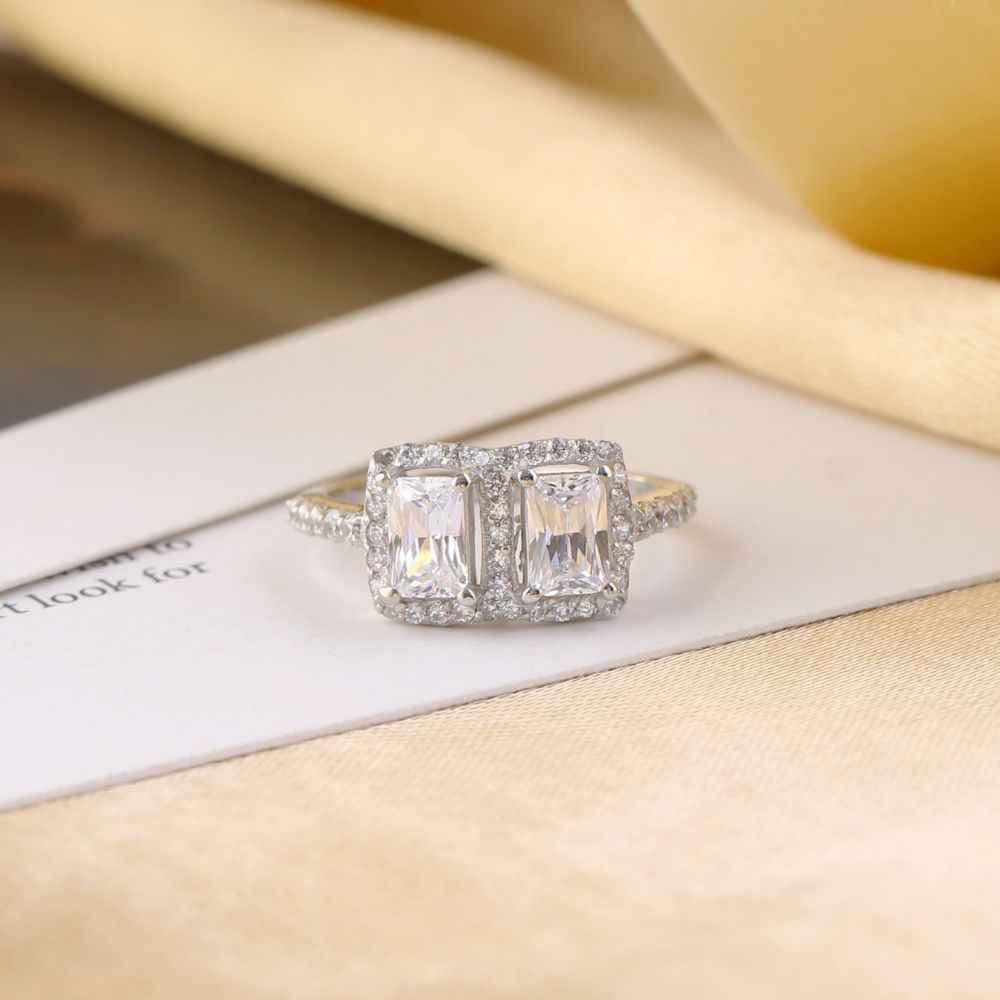 Hiara Jewels White Twin Solitaire CZ Studded Rhodium Ring in Sterling ...