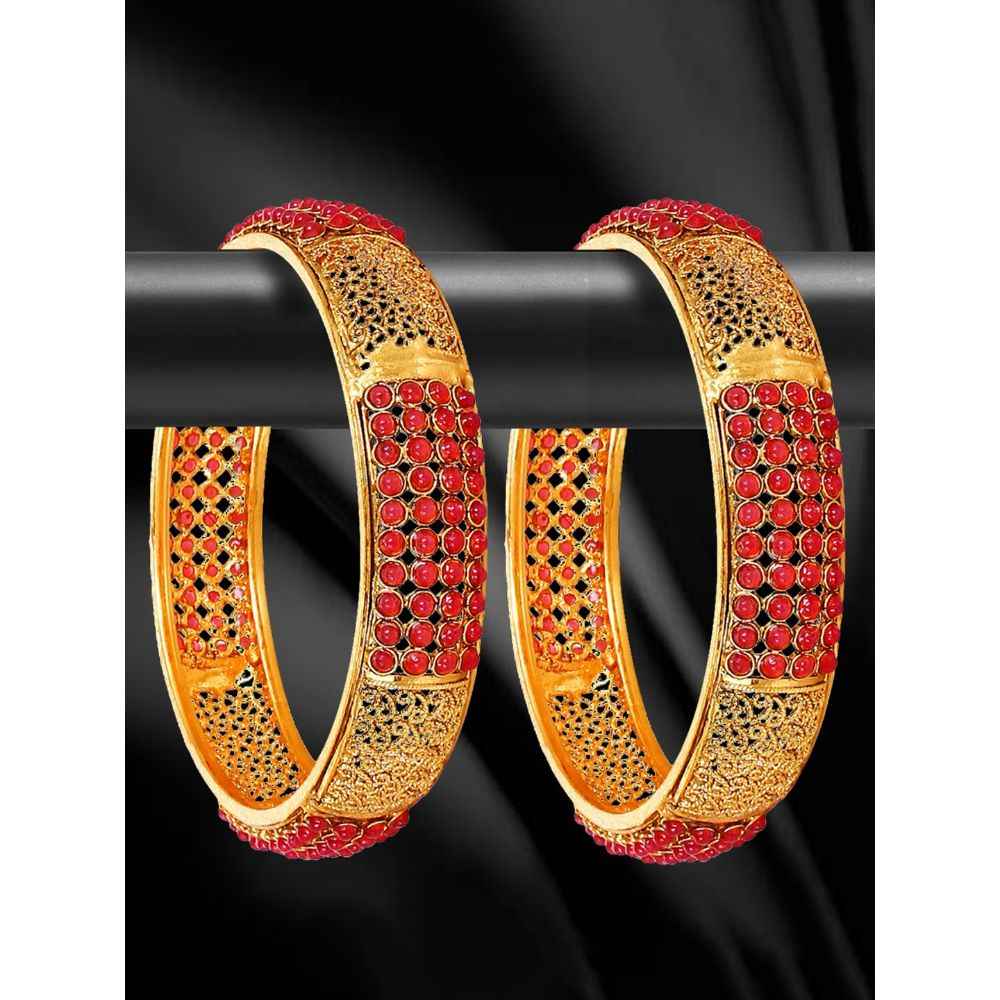 YouBella Set of 2 Pink Gold-Toned Stone-Studded Bangles