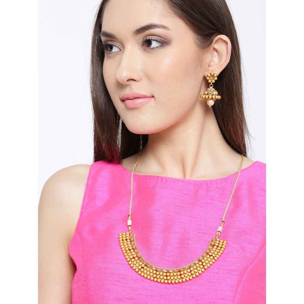 YouBella Beige Gold-Plated Beaded Jewellery Set