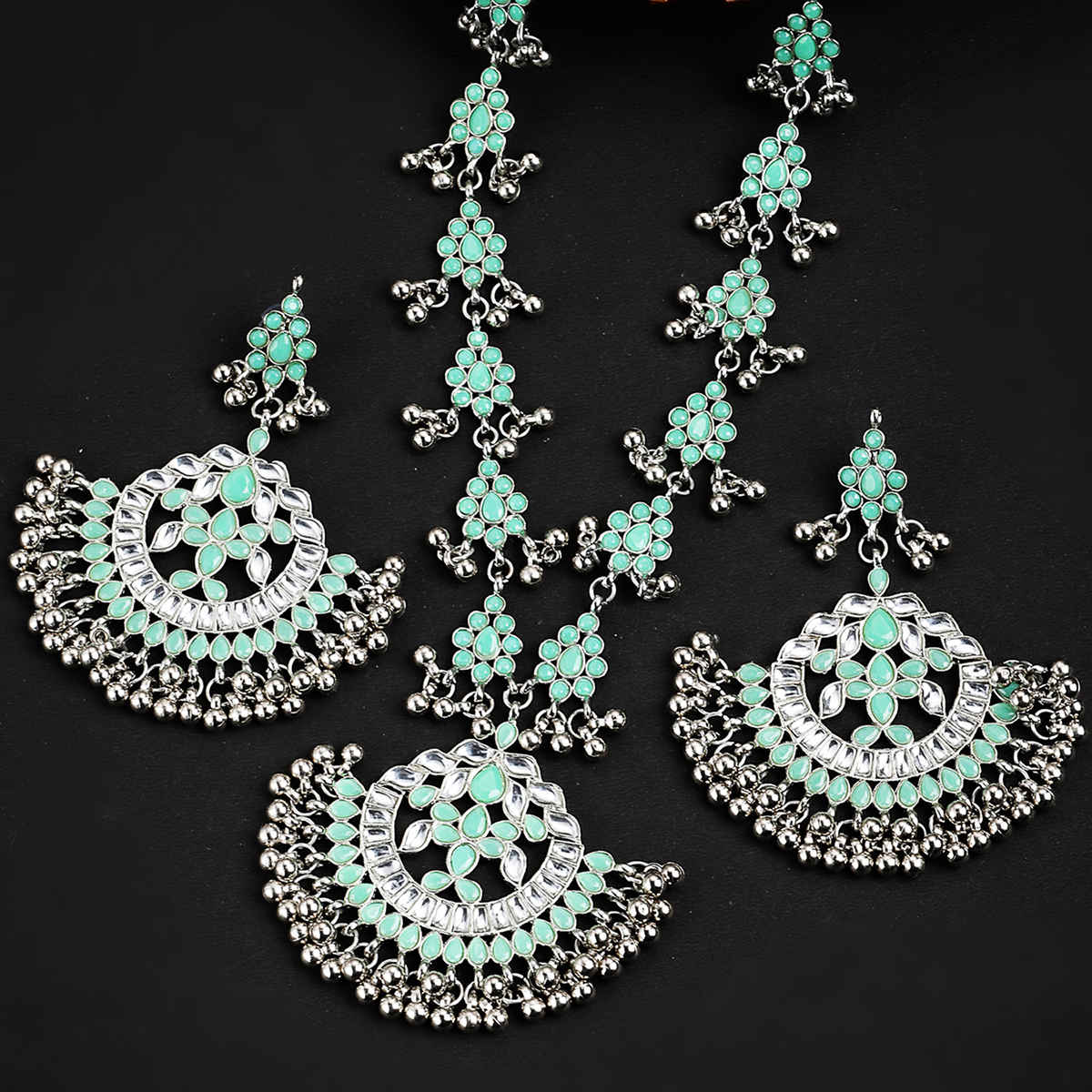 Karatcart Oxidised Silver Lime Green Kundan Studded Antique Rani Haar ...