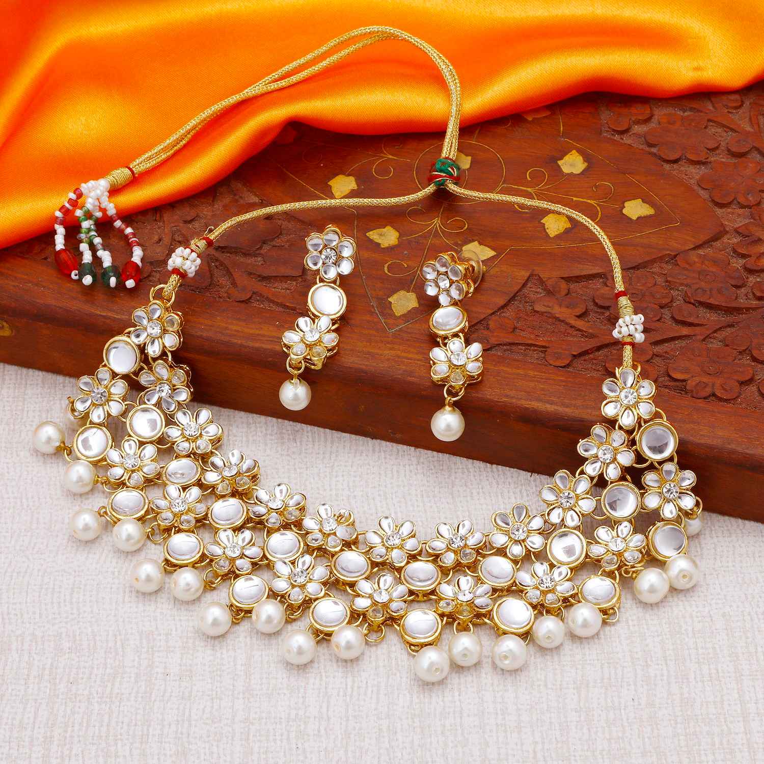 Sukkhi Traditional Kundan Gold Plated Pearl Choker Necklace Set for Women
