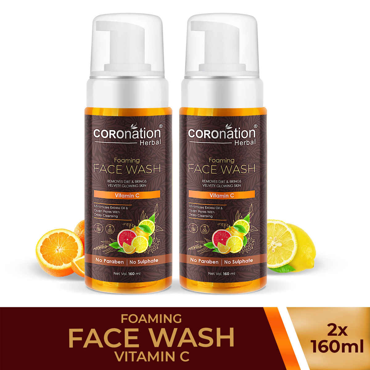 COROnation Herbal Vitamin C Foaming Face Wash - 160 ml X 2 ( Pack of 2 )