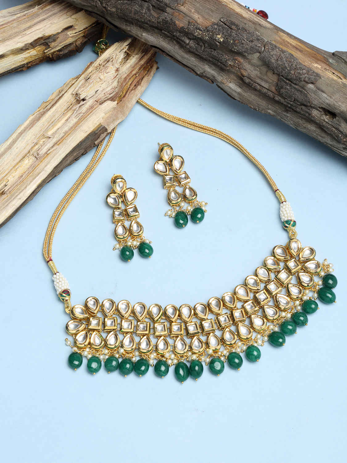 Ruby Raang Stone Kundan Choker with Earrings - A380-119