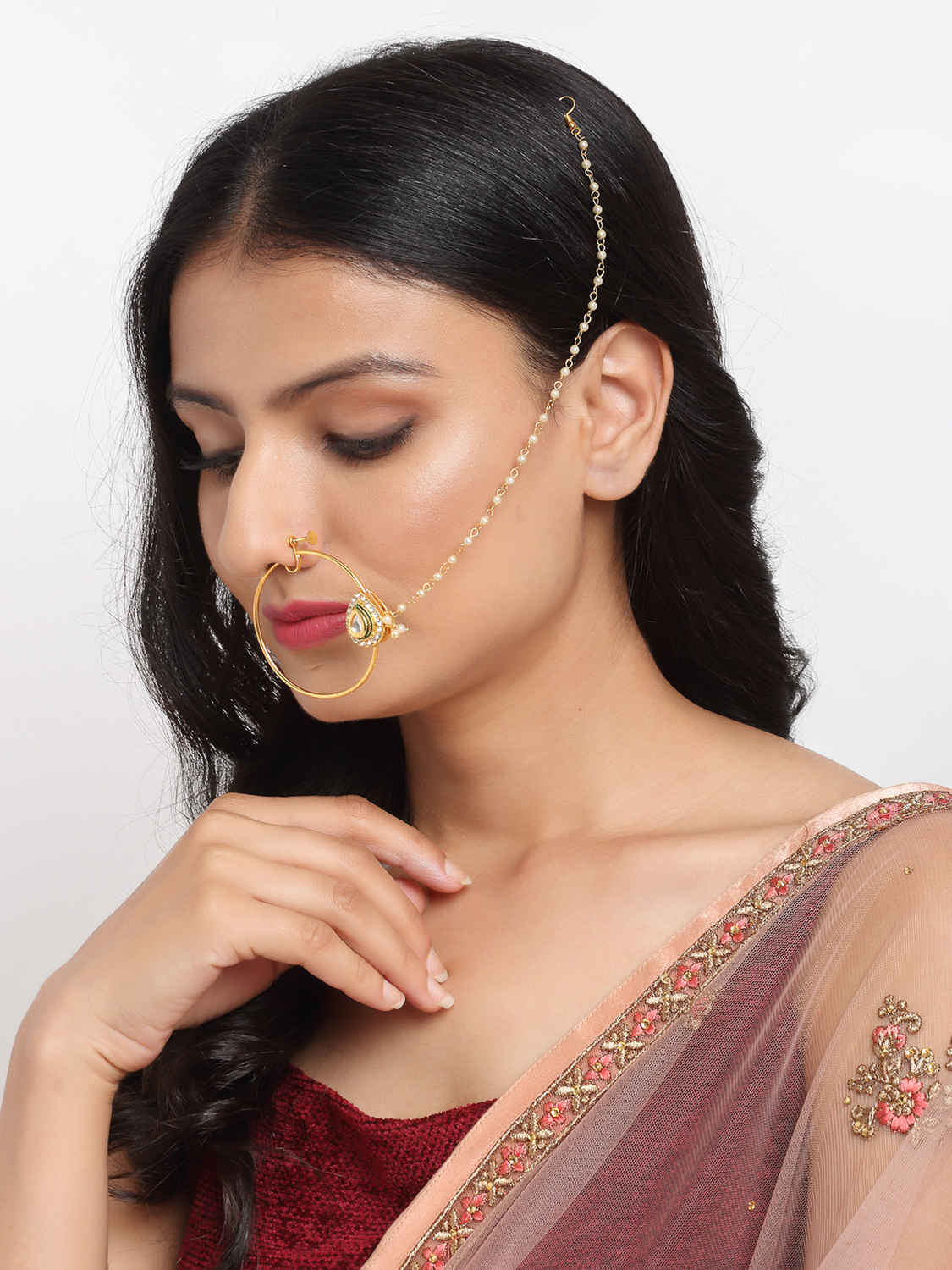 Ruby Raang Maharani Kundan Nose Ring - A380-59