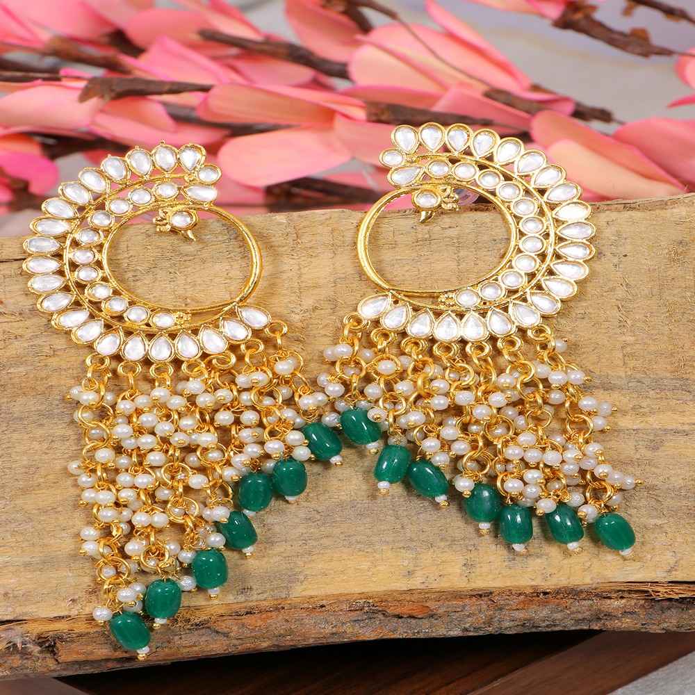 Crunchy Fashion Crunchy Fashion Gold-plated Long Peacock Design Kundan ...
