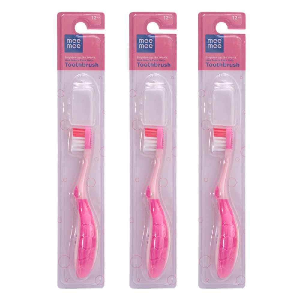MeeMee Easy Grip Baby Toothbrush (Pink, Pack of 3) Extra Soft ...