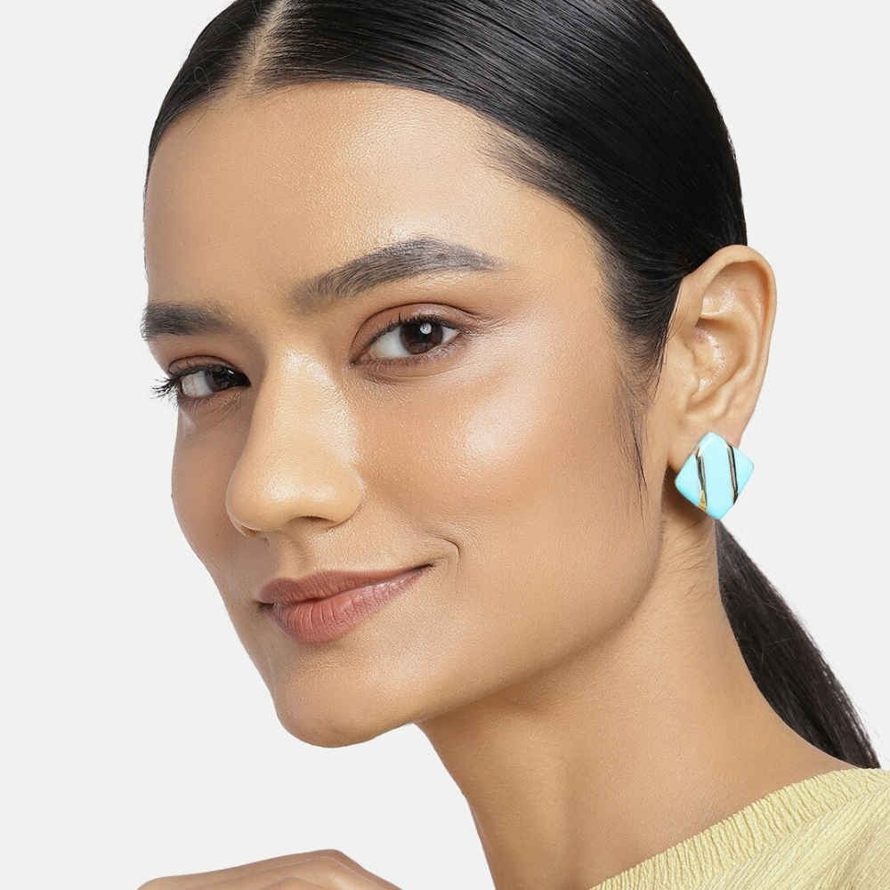 Estele Women Gold-Toned Blue Diamond Shaped Studs