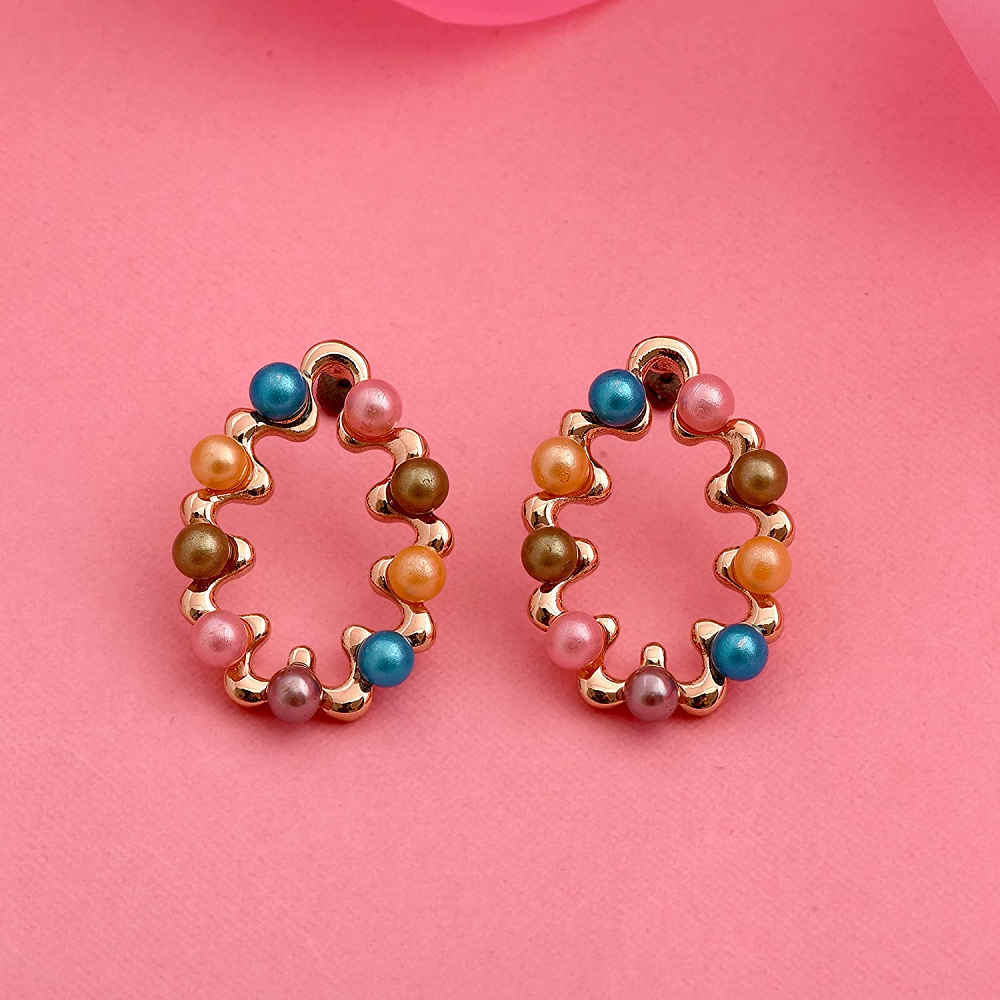 Estele Gold Plated Multi Color Stud Earring with Pearl for Women