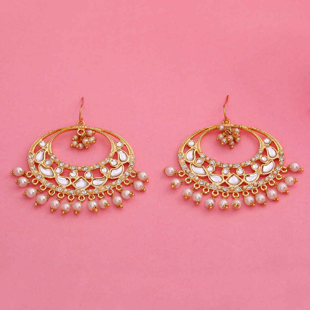 Estele Gold Plated Shing Pearl Kundan Chandbali Earrings for Women