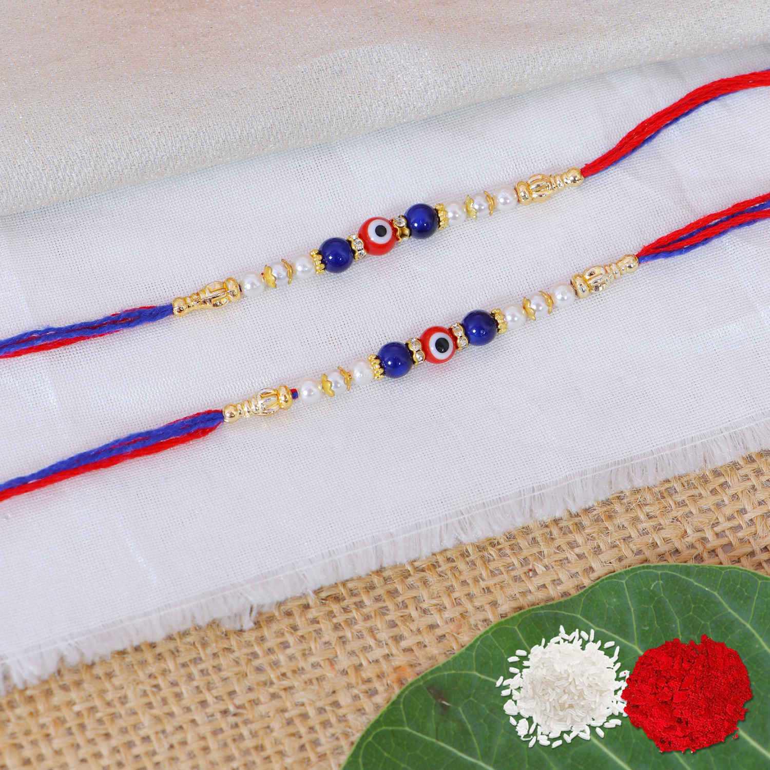 Crunchy Fashion Amroha Craft Designer Red & Blue Pearl Rakhi Set With ...