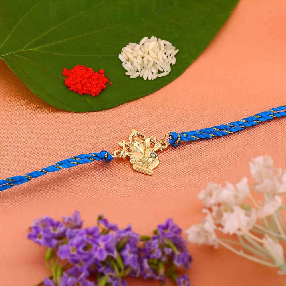 Estele Gold Plated Sacred Ganapati Rakhi with Fancy Silk Thread