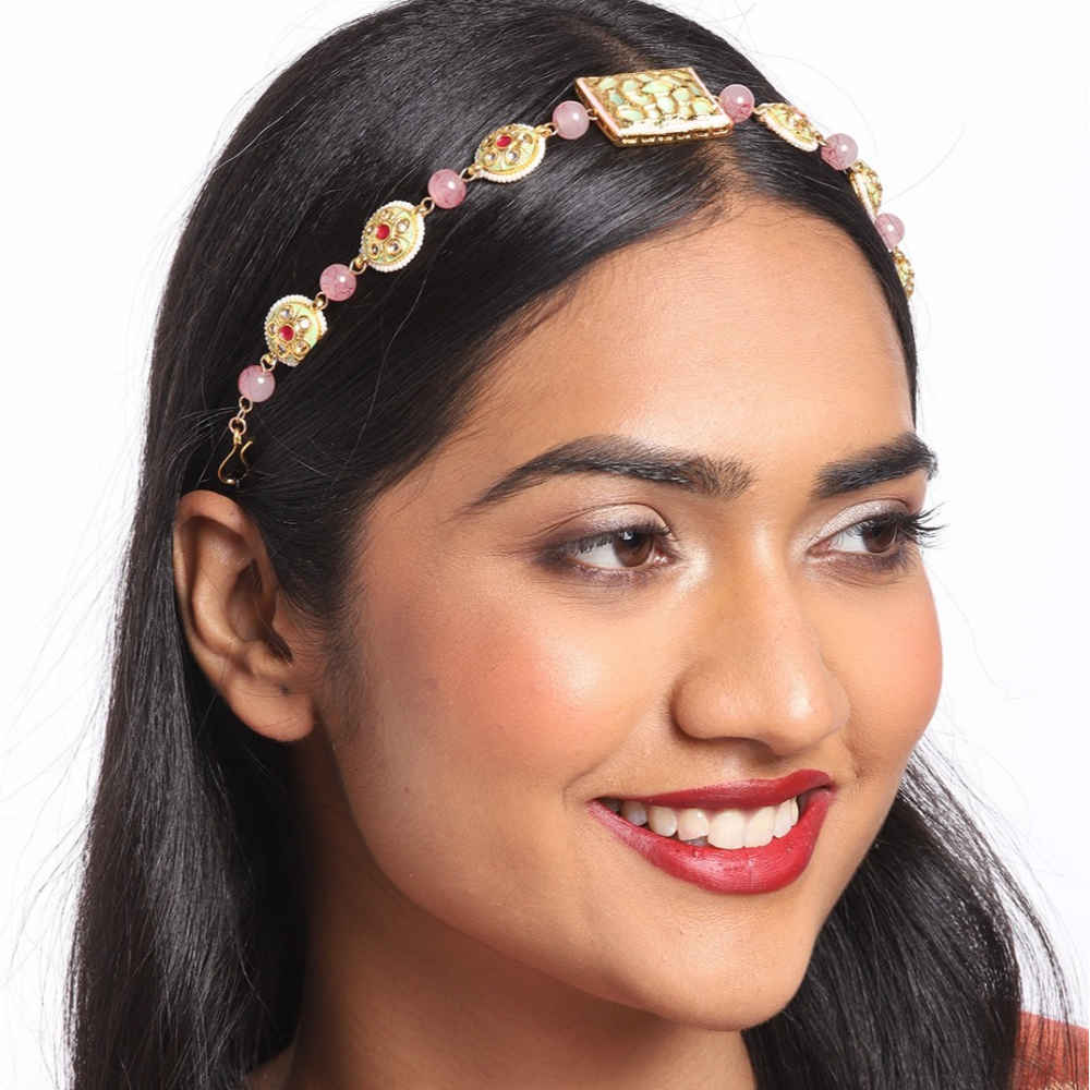 Blueberry Blueberry Women White Blue Pearl Stone Embellished Head Chain