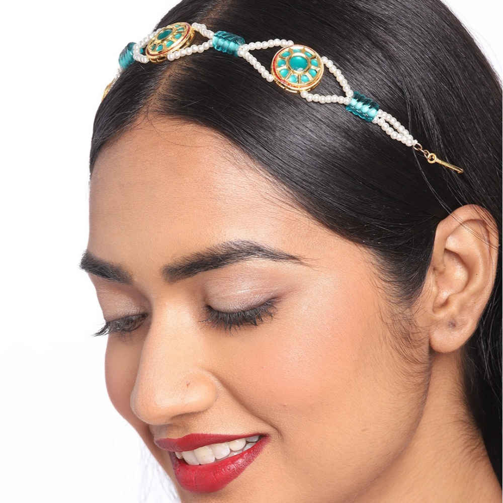 Blueberry Blueberry Women Blue White Pearl and Stone Embellished Head Chain