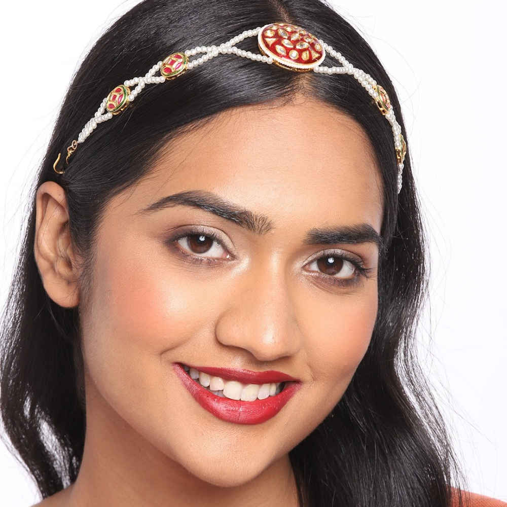 Blueberry Blueberry Women White Red Pearl and Stone Embellished Head Chain