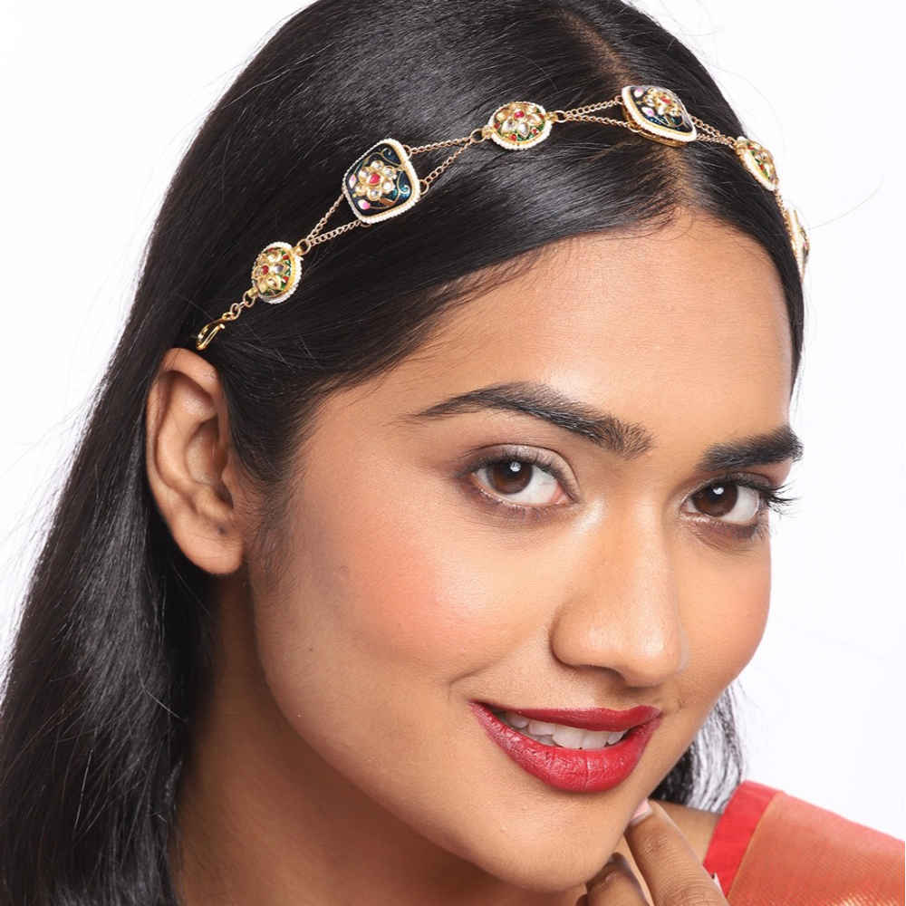 Blueberry Blueberry Women Gold-Toned White Minkari Kundan Embellished ...