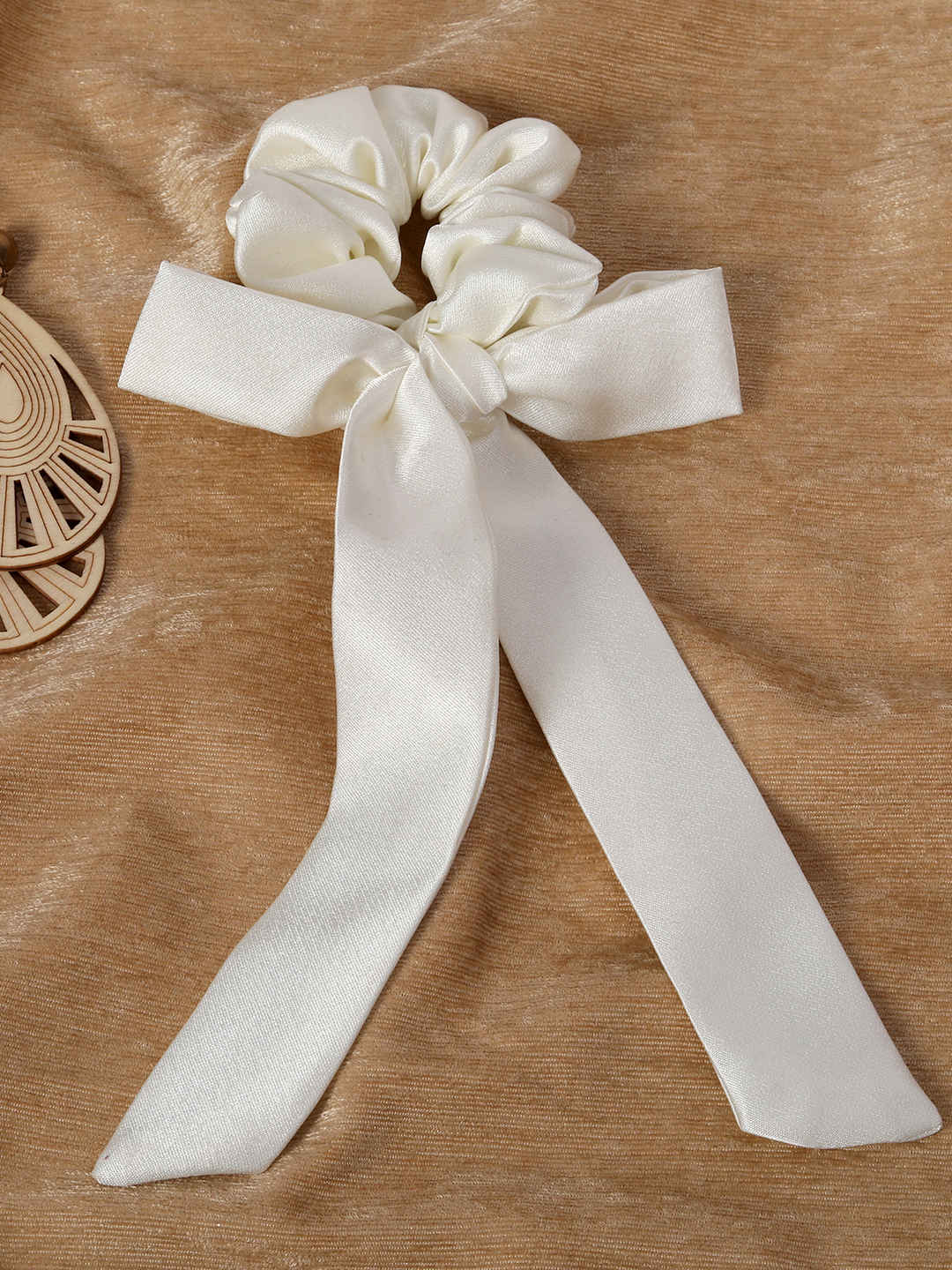 Satin Hair Ribbon Scrunchie in Ivory White