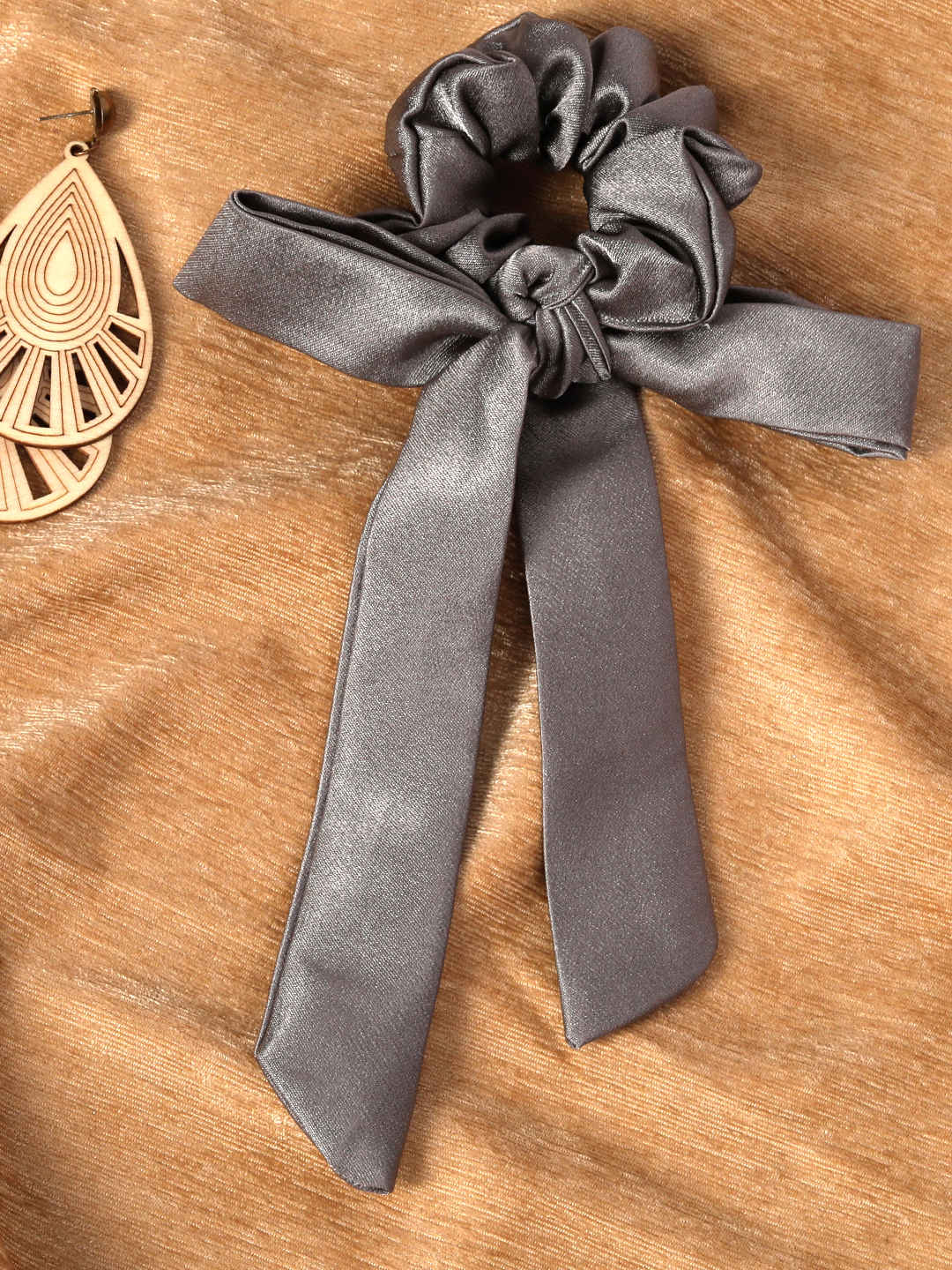 Satin Hair Ribbon Scrunchie in Slate Grey