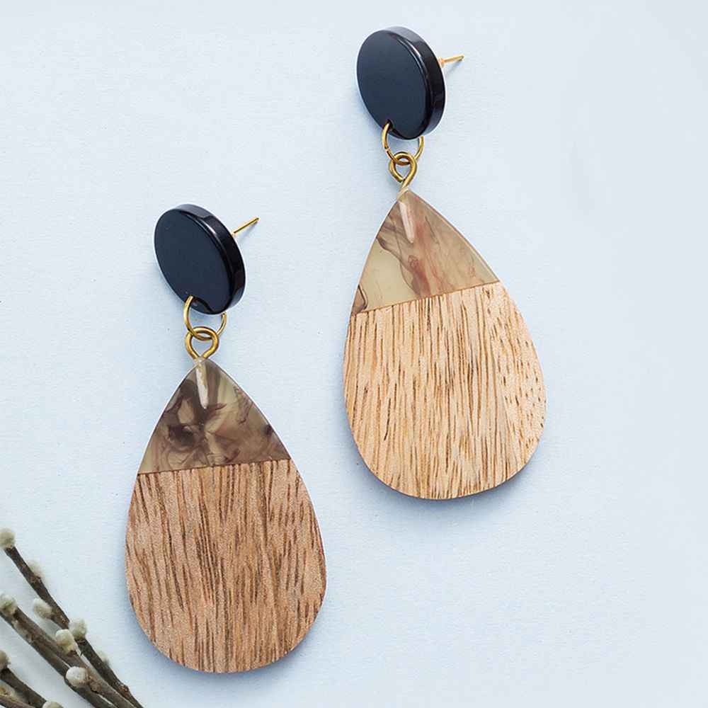 Golden Peacock Brown-Toned Tear Drop Shaped Drop Earrings