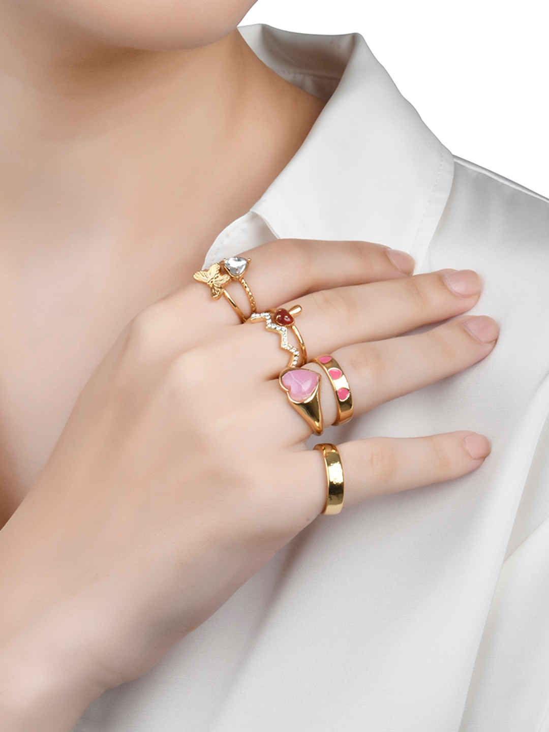 Lilly & Sparkle Enameled And Stone Studded Summer Ring Pack Set Of 12