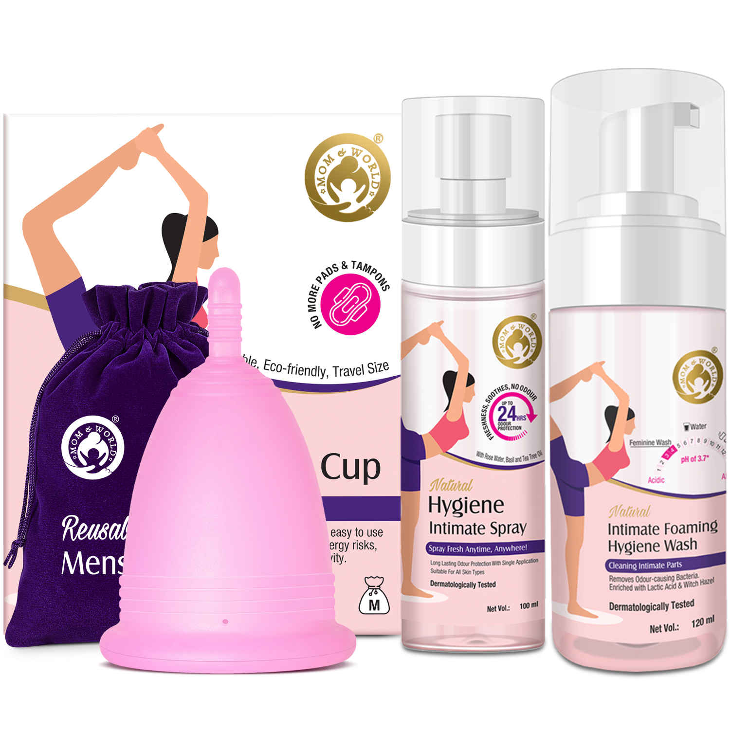 Mom & World Reusable Menstrual Cup (Medium) + Hygiene Intimate Spray ...