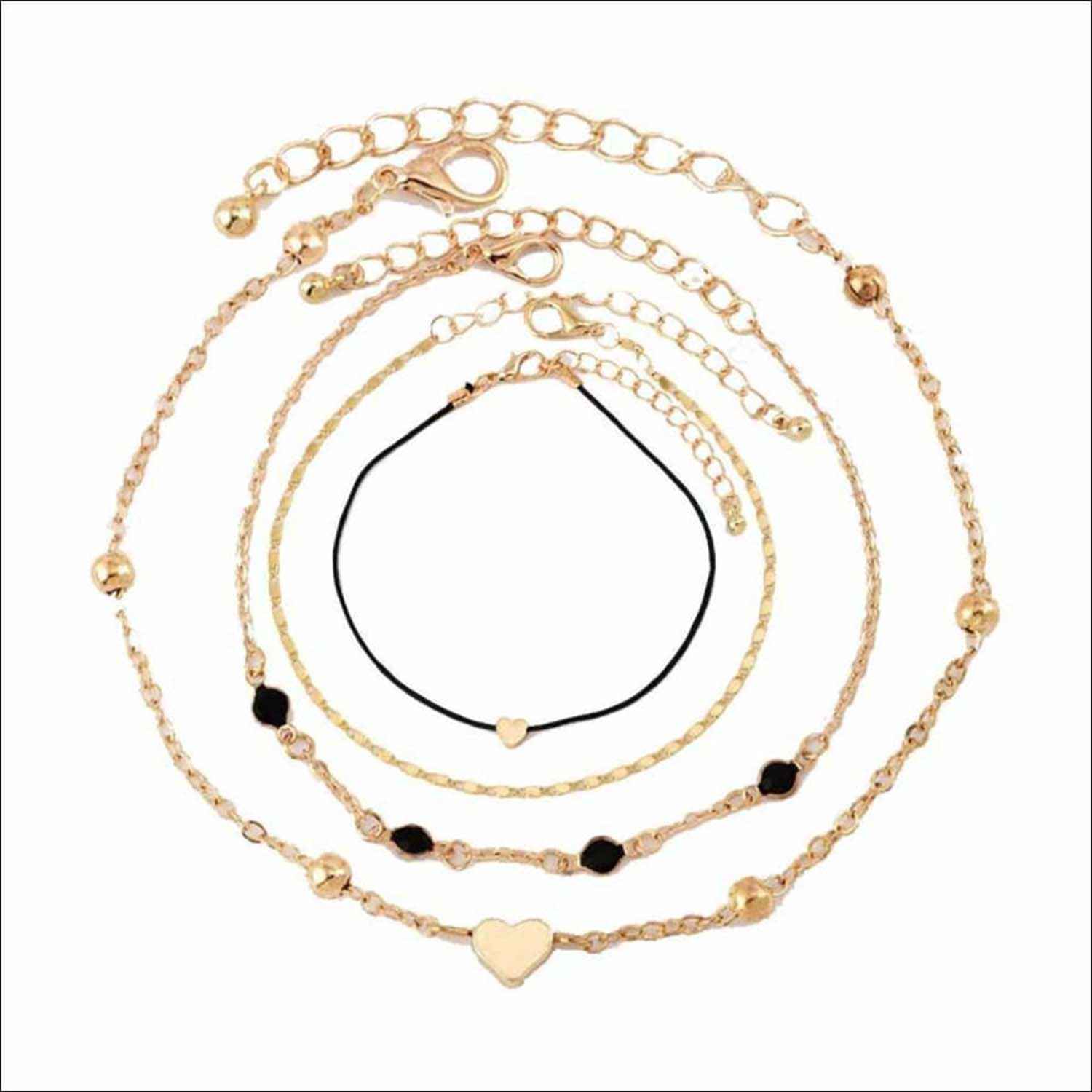 Buy Ferosh Cordula Golden Anklet Set - 4 Pcs Anklet Set Online | Purplle