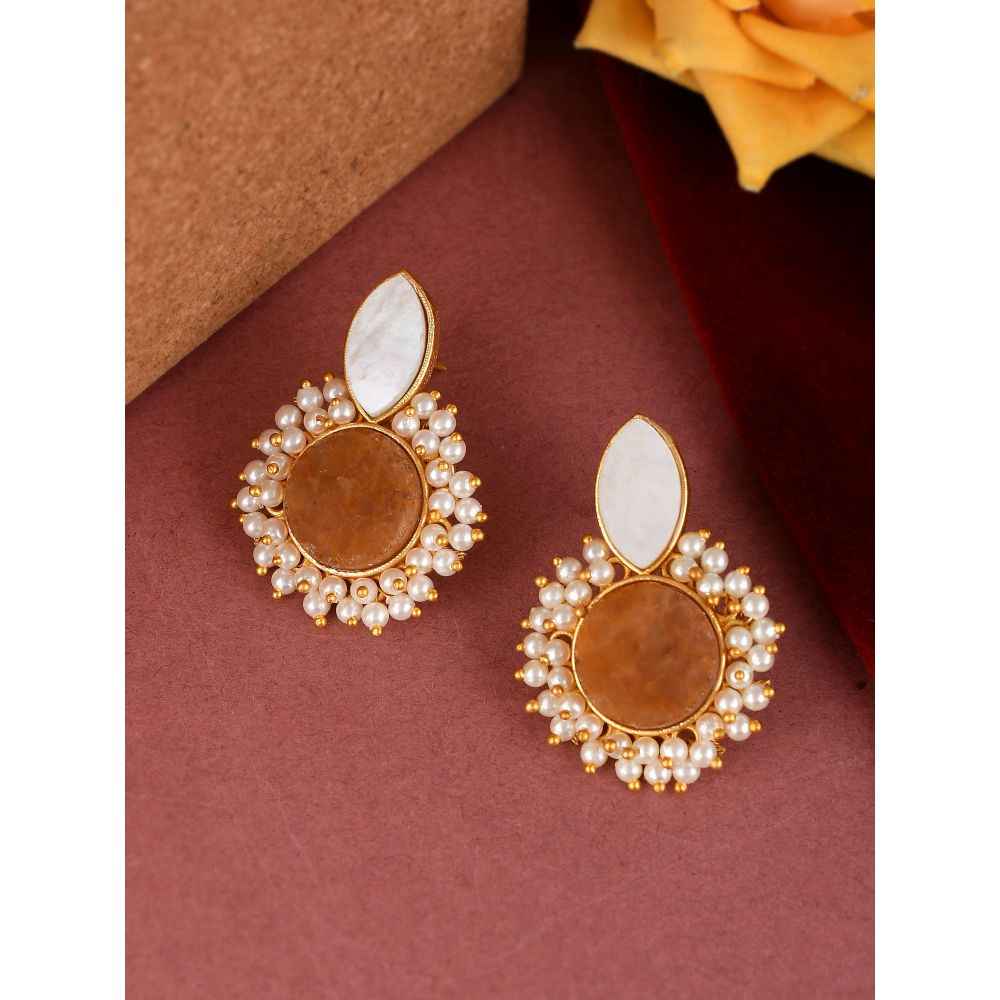 Silvermerc Designs Gold Plated Circular Fancy Stylish Stone Earrings