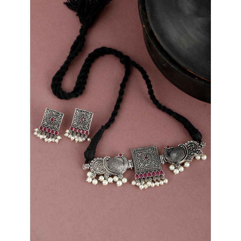 Silvermerc Designs Silver Plated Oxidized Threaded Jewelry Set